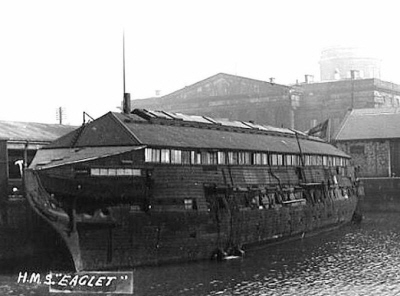 HMS Eaglet, formerly HMS Eagle a 74 gun, fully rigged ship of the line ...